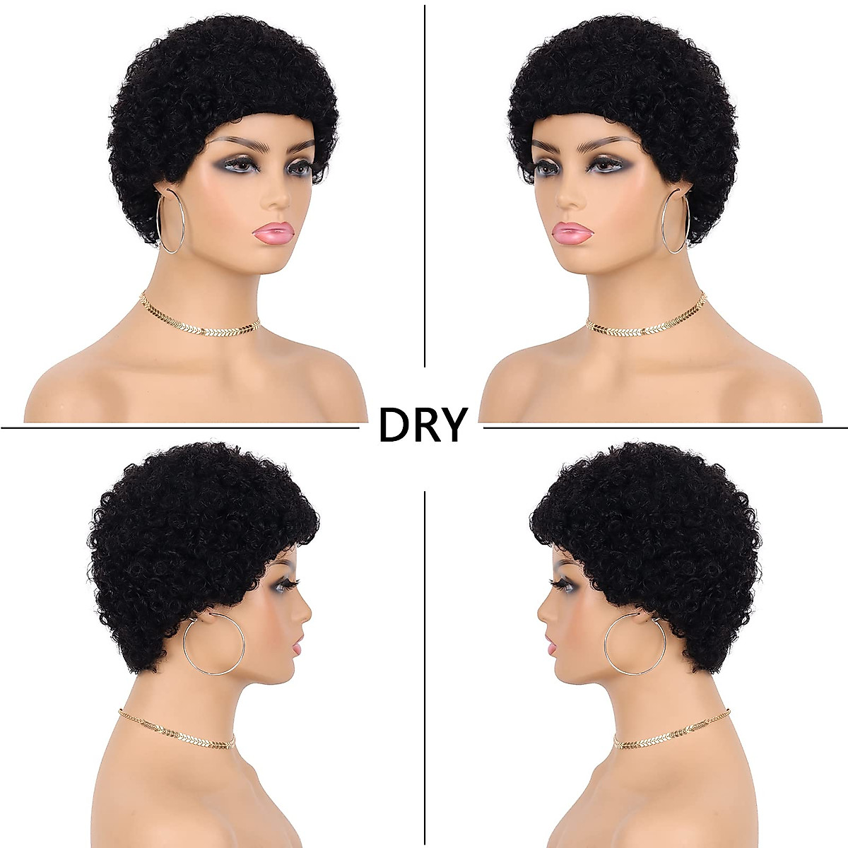 Guree Hair Glueless Wear and Go Wig for Black Women Glueless Brazilian Kinky Short Curly Wigs for Daily Use (1B)