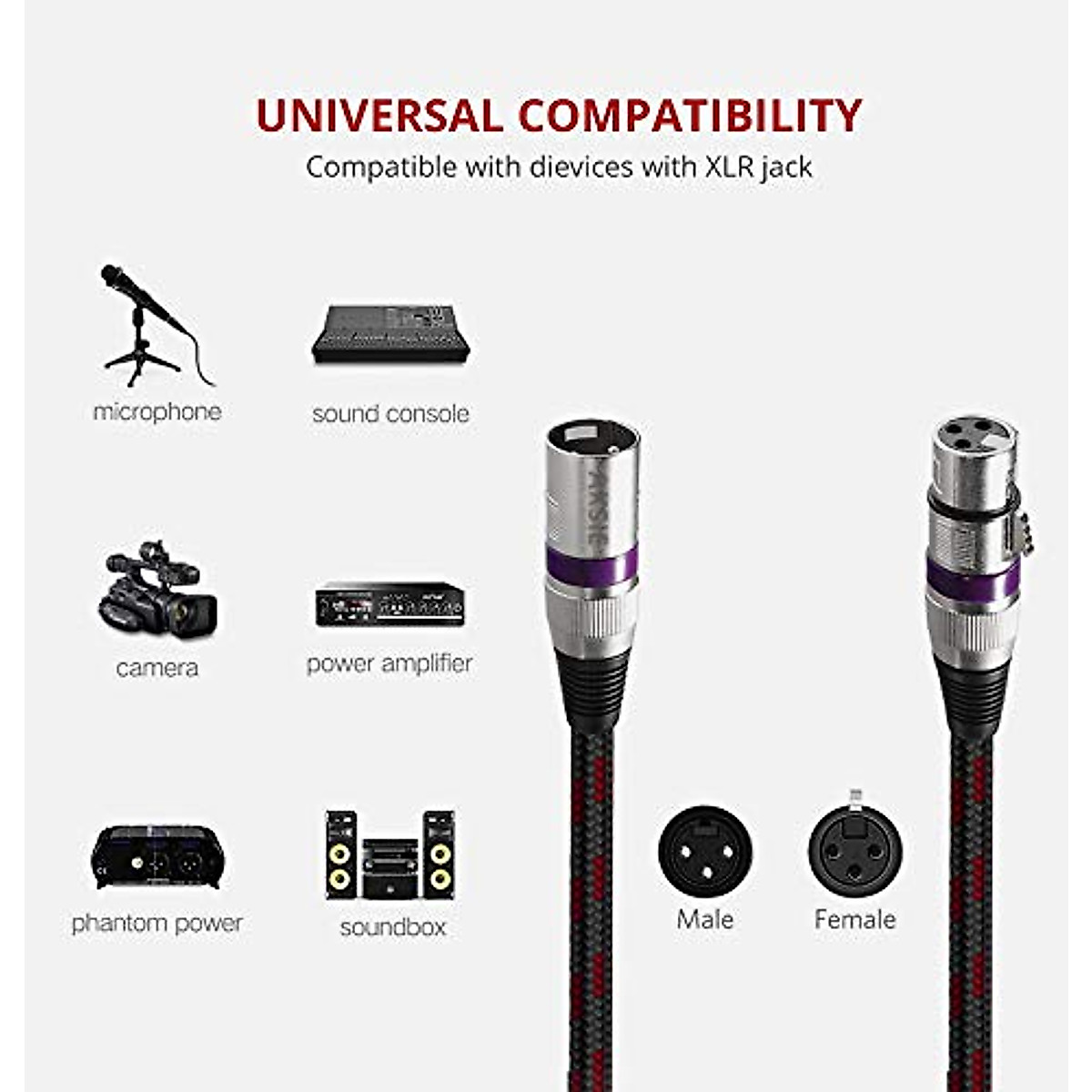 CUNBANZ XLR Cable,10ft 2 Pack Microphone Cable,XLR Male to Female Balanced Microphone Cord 3 pin,10 Foot mic Cord,Black & Green 2 Pack Design (Black and Green)