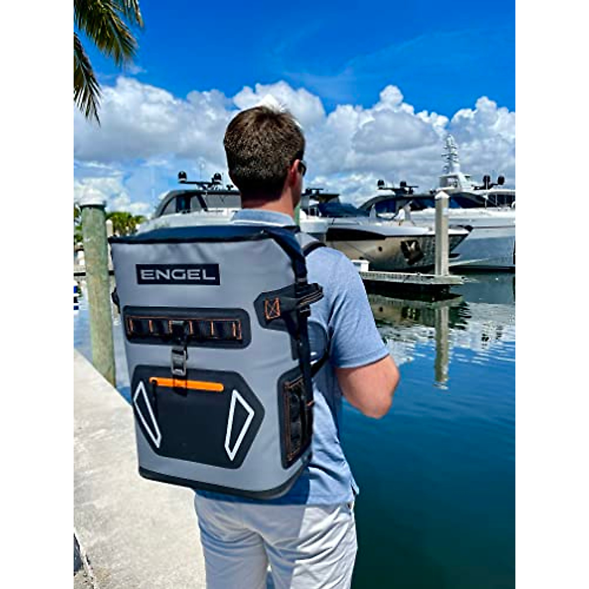 Engel BP25-LG Red 25 Quart Roll-Top High Performance Backpack Cooler Light Gray/Red