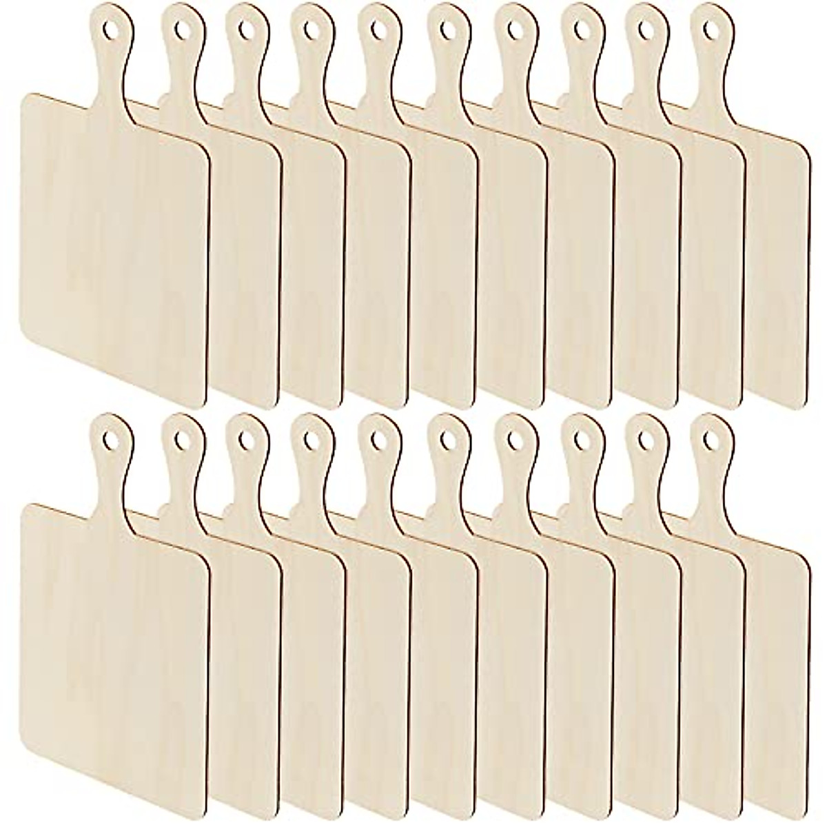 MUKLEI 20 PCS 9.1 x 5.5 Inch Mini Cutting Board, Wooden Cutting Board with Handle, Rectangle Wooden Paddle Chopping Board Kitchen Small Serving Board for Vegetables Fruits, DIY, Decor