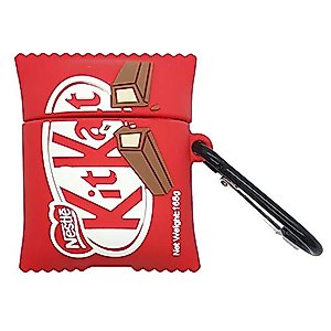 Compatible with Airpods 1/2 Case Silicone, Cute Cartoon Airpods Cover, Cool Fun Kawaii Fashion Funny Cases for Kids Girls Teens Boys Character Skin Keychain Airpod (KITKAT Chocolate)