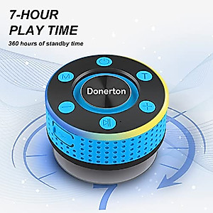 Donerton Bluetooth Shower Speaker, IPX-7 Waterproof Wireless Speakers HD Sound Stereo, Portable Speaker, LED Light Mini Speakers with Suction Cup, Radio, Pairing Mode, Built-in Mic, Handsfree, Blue