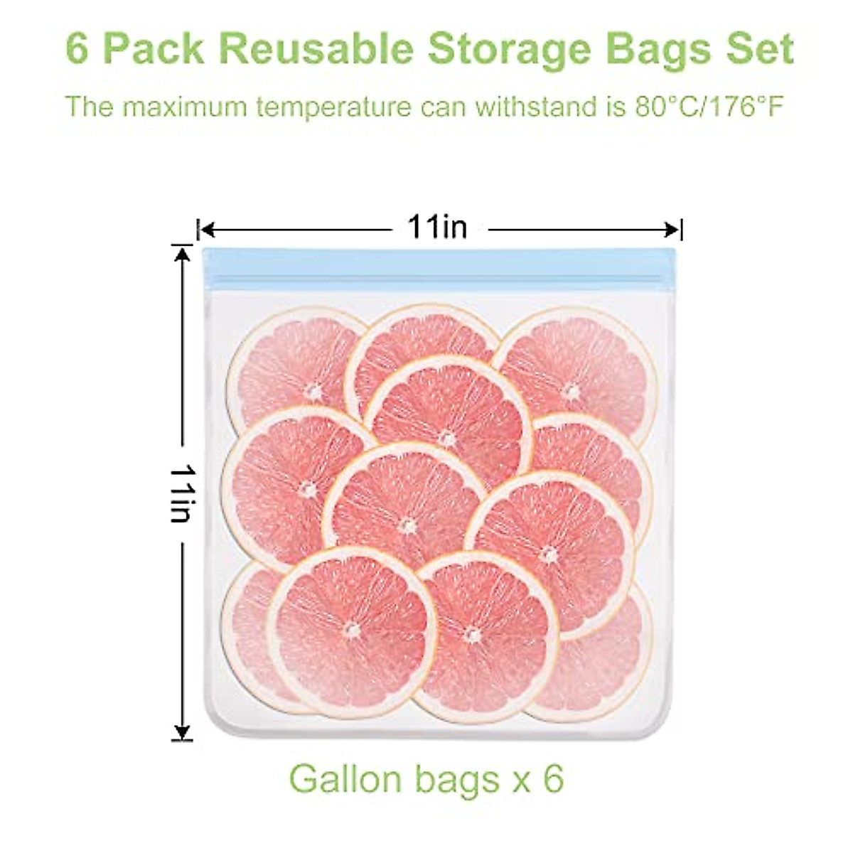 Ingeware Reusable Freezer Bags, 6 Pack Gallon Flat Reusable Freezer Bags Leakproof Resealable Freezer Bags for Meat Fruit Veggies Nuts (Blue)