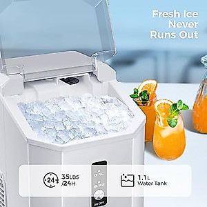 AGLUCKY Nugget Ice Maker Countertop, Portable Pebble Ice Maker Machine with Handle, 35lbs/24H, One-Click Operation,Pellet Ice Maker for Home/Kitchen/Office(White)