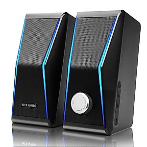 Computer Speakers, Dynamic RGB PC Speakers, Bluetooth 5.0 HiFi Computer Speakers for Desktop with 2 Bass Diaphragms & 4 Speaker Units, USB Powered & 3.5mm AUX Cable for PC Laptop Monitor Tablet Phone