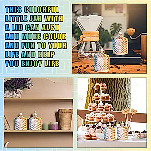 4 Pcs Crystal Glass Candy Jar with Lid Home Decorative Jar Glass Storage Bathroom Jars Jewelry Box Canister Jar for Cotton Swab Glass Jar Decor for Bathroom, Pantry, Living Room, Kitchen (Colorful)