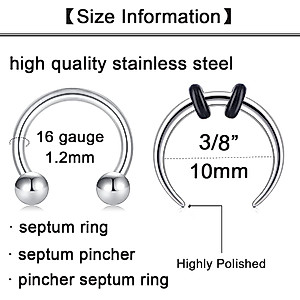 Longita Septum Rings Septum Jewelry 16g Septum Ring Septum Piercing Spike Ball Black Silver Rose Gold