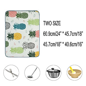 Colorful Pineapple Leaves Dish Drying Mat for Kitchen Counter Absorbent Reversible Microfiber Drying Pad Dishes Drainer Rack Mats for Countertop Heat-resistant 18x24Inch