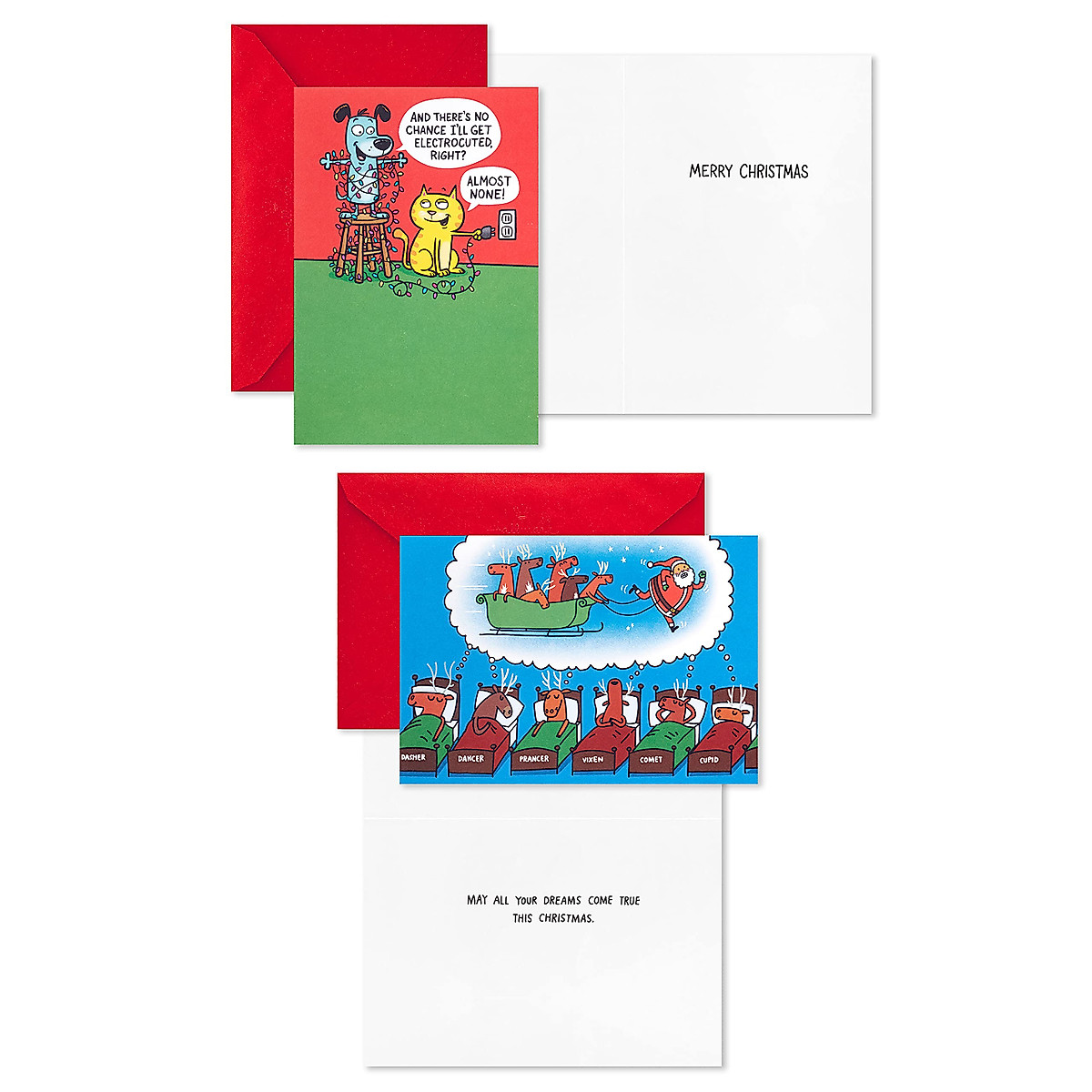 Hallmark Shoebox Funny Boxed Christmas Cards Assortment, Festive Cartoons (4 Designs, 24 Cards with Envelopes)