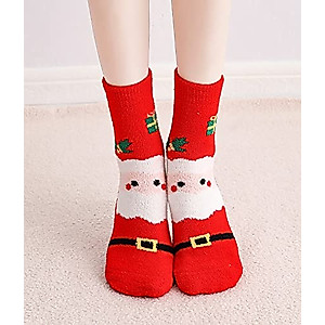 Gellwhu Adult Christmas Fuzzy Socks with Grips Plus Size Warm Winter Luxury Cozy Fluffy Holiday Socks Stocking Stuffers Gifts 10 Pairs C