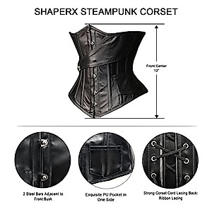 SHAPERX Womens Steampunk Gothic Steel Boned Underbust Waist Training Corsets,SZ1866-Black-S