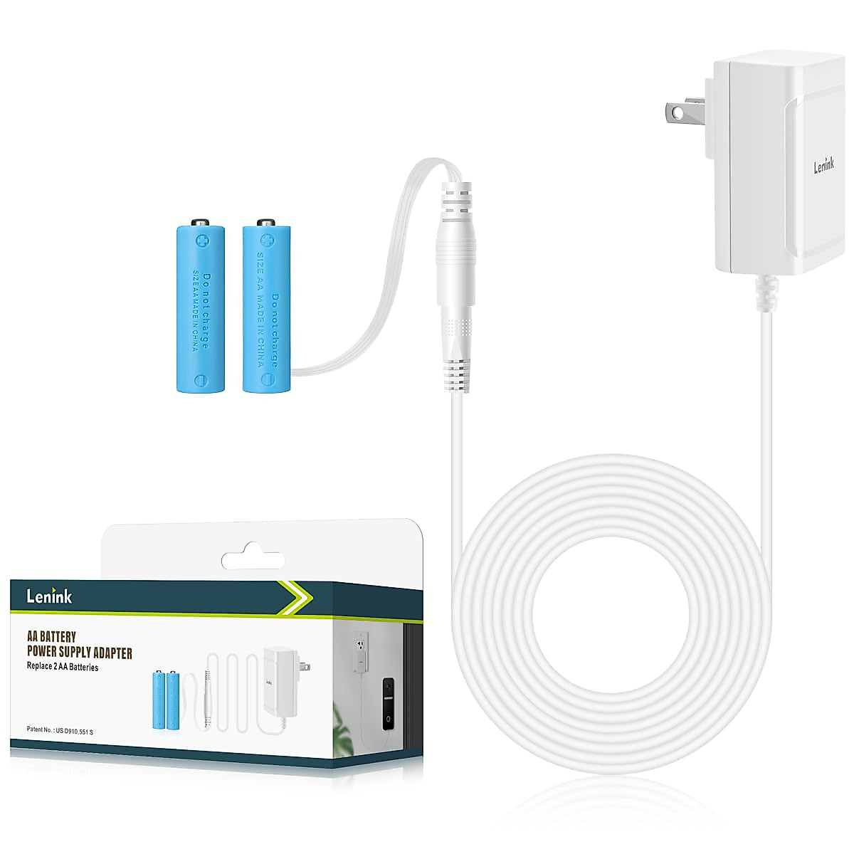 Lenink AC Power Supply Adapter for AA Battery, Replace 2 AA Battery for Led Lights, Decorations (White, 1.8m/5.9ft)