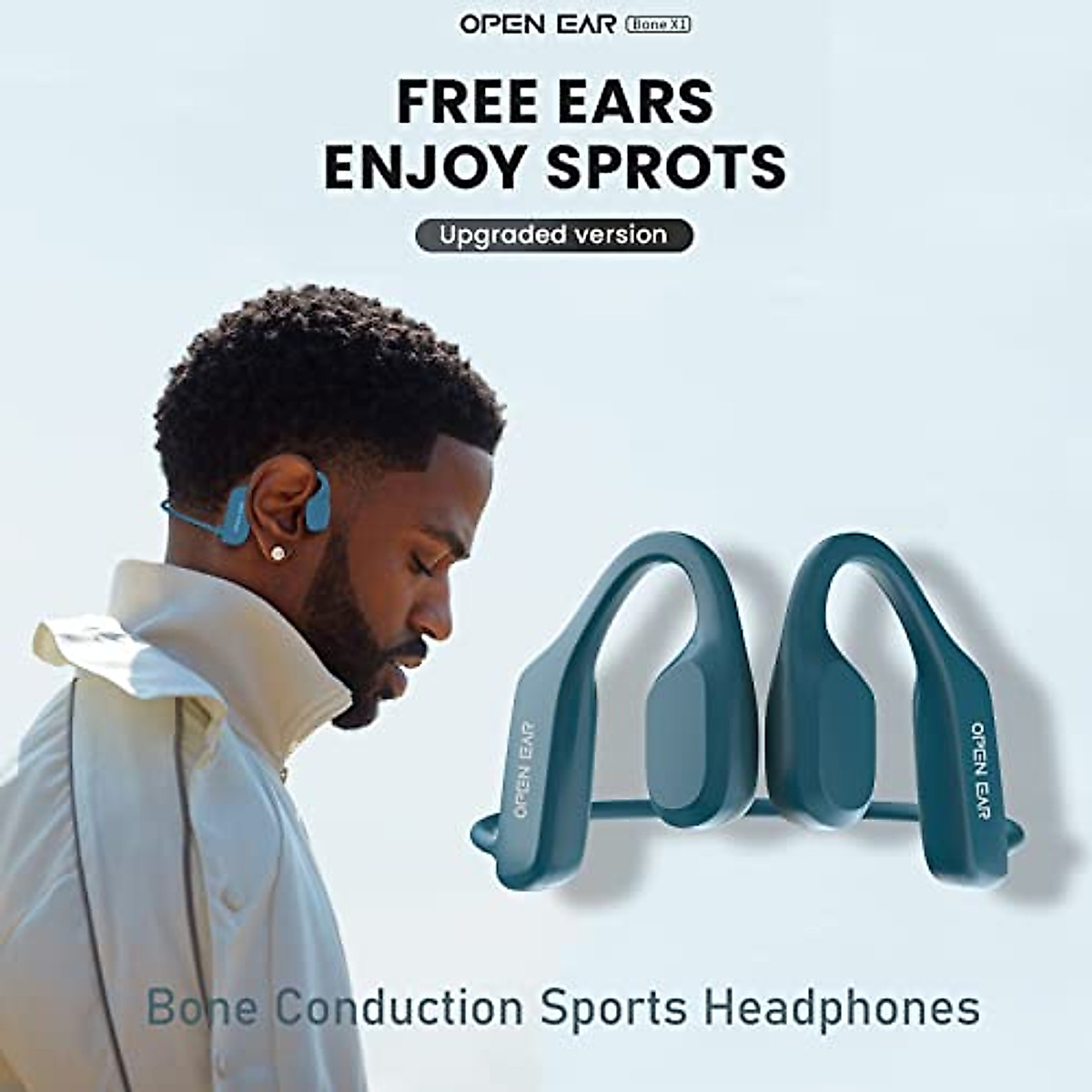 Bone Conduction Sport Open Ear Headphones Wireless Bluetooth Cycling Earbuds That Don't Go in Your Ear with Mic Waterproof Bone Conducting Ear Phones for Running Workout Gym Earphones Green