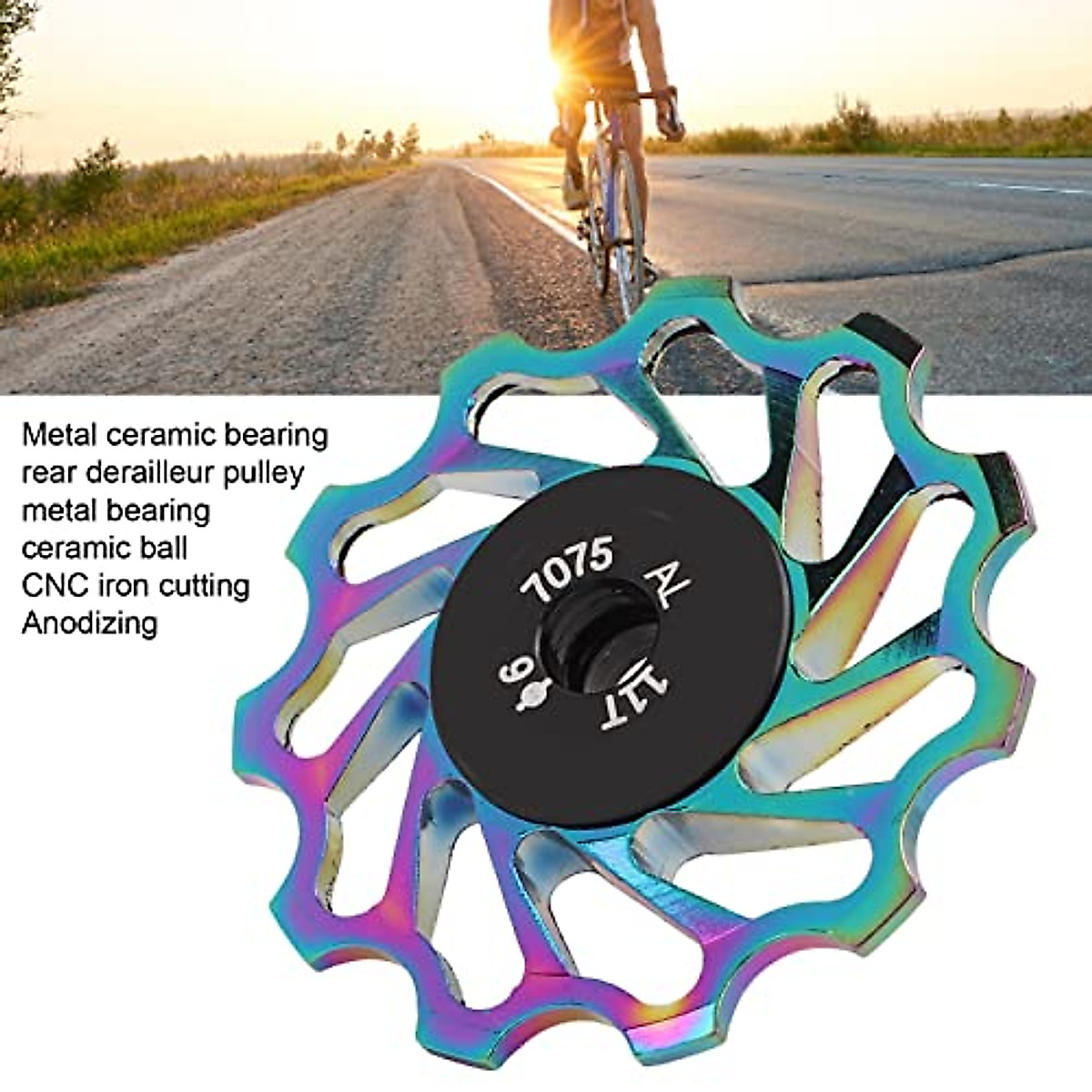 Oumefar Bicycle Rear Derailleur Wheel, 11T Rear Jockey Wheel Anodizing CNC Iron Cutting Metal Bearing Ceramic Ball Labor Saving for Road Bikes Sportinggoods