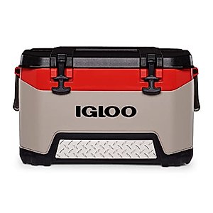 Igloo BMX 52 Quart Cooler with Cool Riser Technology, Fish Ruler, and Tie-Down Points - 16.34 Pounds - Sandstone and Red