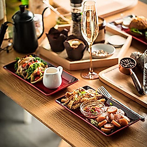 Gomakren Serving Platters Trays for Parties, Christmas Serving Dishes and Platters Porcelain Rectangle Plates Set of 2, 10 In Food Serving Tray, Microwave Dishwasher Safe Burgundy Red Christmas Gifts