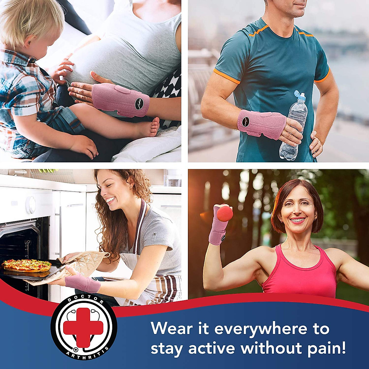 Dr. Arthritis Doctor Developed Fitted Wrist Brace for Carpal Tunnel Syndrome, Tendonitis and other Wrist Conditions, Splint Support Single (Pink, Left Hand)