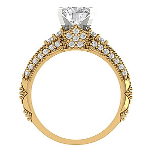 Clara Pucci 2.10ct Round cut Custom Engraving Pave White Sapphire Engagement Ring Band Wedding Bridal Set 14k 2 Tone Gold Size 4.25