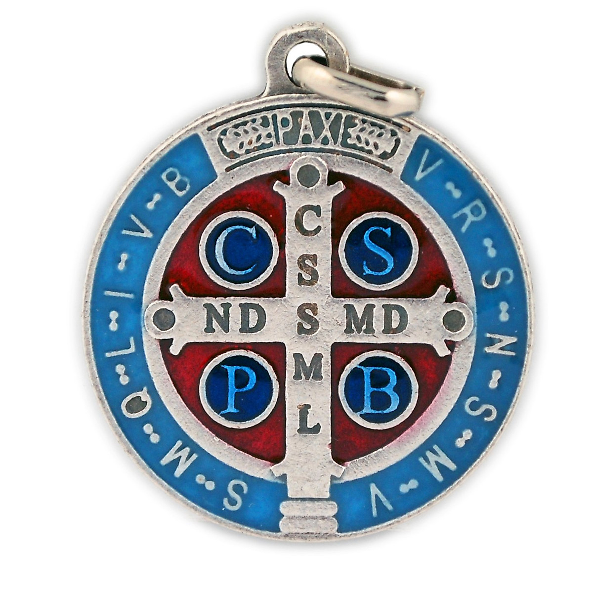 St. Benedict Medal with Blue and Red Enamel | Patron Saint of Students and Europe | Great Catholic Gift for First Holy Communion and Confirmation | Made in Italy