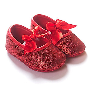RVROVIC Baby Girl Moccasins Princess Sparkly Premium Lightweight Soft Sole Prewalker Toddler Shoes (L:12-18 Months, Red)