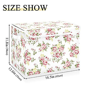 senya Flower Storage Baskets Collapsible Storage Bins with Lids, Pink Rose Flower Floral Storage Boxes Clothes Baskets for Organizing