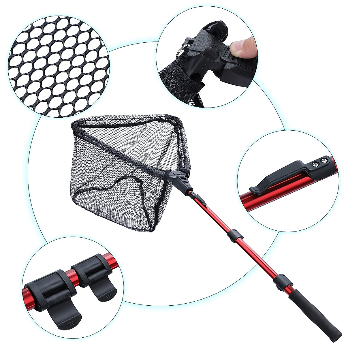Sougayilang Fishing Net Fish Landing Net, Foldable Collapsible Telescopic Pole, Durable Nylon Material Mesh, Safe Fish Catching or Releasing-RSJ115CM