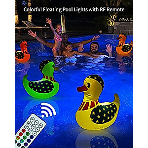 LOGUIDE Floating Pool Lights,16 Inch Colors Changing LED Inflatable Duck Float Lights Waterproof with 2 Pack Remote for Pond Pool Beach Garden Backyard, Decorative Night Light, Christmas Event Party