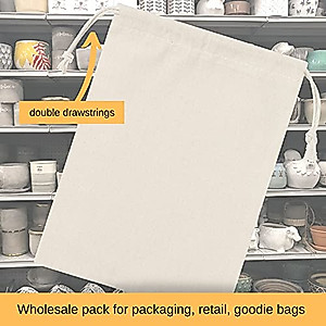 PALTERWEAR Drawstring Bags Bulk Wholesale - Pack of 100 - Size 6 x 8 (Natural Cotton - Double Drawstring)