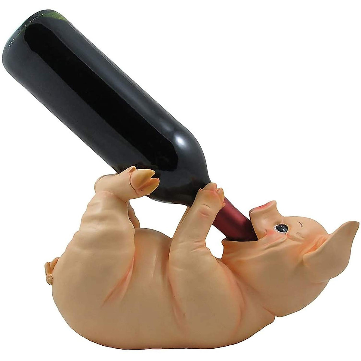 Drinking Pig Wine Bottle Holder Sculpture for Country Farm Bar and Kitchen Decor Tabletop Wine Stands & Racks and Decorative Collectible Statue Gifts for Farmers
