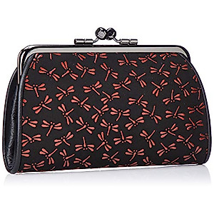 Indenya 340 Parent-Child Coin Purse, Black Deerskin x Red Lacquer Dragonfly Pattern 1501-21-008