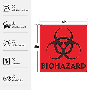 (12 Pack) Biohazard Stickers Sign, 6x6 Inches Waterproof Biohazard Warning Label，6 Mil Vinyl Self Adhesive Durable Decal Stickers Use for Labs, Hospitals and Industrial