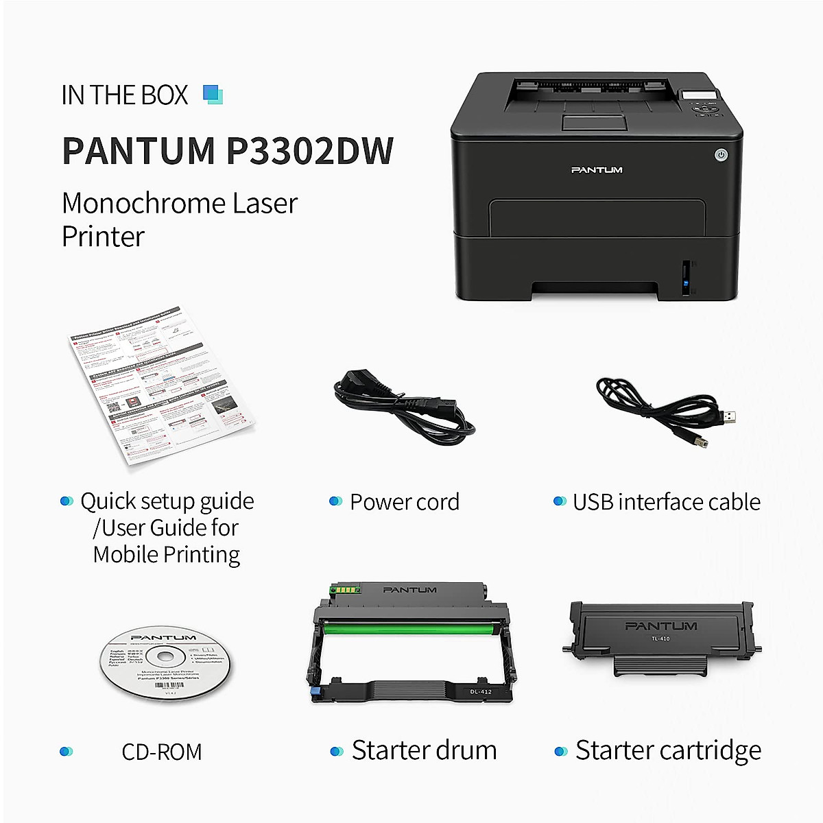 Pantum Laser Printer Black and White Wireless Printer, Auto Two-Sided Printing, P3302DW 35 Pages Per Minute(V9N61A)