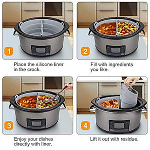 ChefAid Slow Cooker Divider Liners with Handle, 100% Silicone Reusable Slow Cooker Liners Compatible with 6-8 Quart Oval or Round Slow Cooker, Fits 7 Quart Crockpot Liners (Grey, 2 Pack)