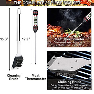 35Pcs BBQ Grill Accessories Tools Set, MCIRCO Heavy Duty Stainless Steel Grilling Tools with Portable Bag, Grill Mats, Thermometer for Backyard Barbecue, Camping, Gifts for Men Women