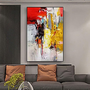 BAWHO Abstract Oil Painting Handmade Gold Foil Golden Red Mural Art Cuadros Canvas Painting Large Sofa Decoration,31inx47in,No Frame
