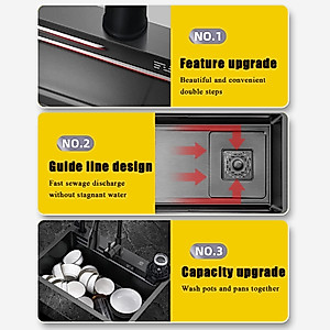 Ozetix Sink 304 Stainless Steel Nano Raindance Waterfall Sink Home Sink Vegetable Basin Single Sink Workstation Ozetix Sink With Pull-Out Faucet, Pressurized Cup Washer 68x45x20cm