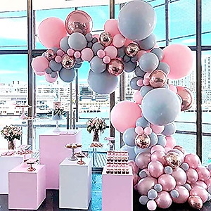 sherpaa Pastel Pink Gray Balloon Garland Arch Kit – 147 Pack Rose Gold Confetti Balloons ,4D Foil Balloons for Princess Wedding Birdal Baby Shower Birthday Evening Decorations