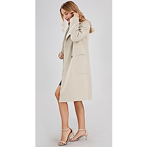 chouyatou Women's Basic Essential Double Breasted Mid-Long Wool Blend Pea Coat (Small, Off White)