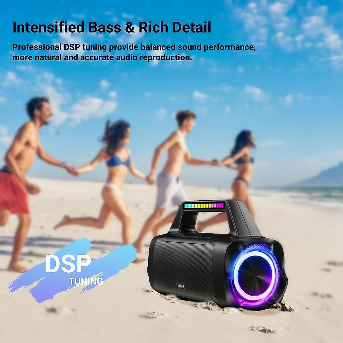 AKONE Portable Bluetooth Outdoor Speaker: 80W Loud Sound Wireless Durable Large Bocina with Lights Powerful Deep Bass Subwoofer TWS Stereo Sound Big Boombox Waterproof for Party Beach Camping Garage