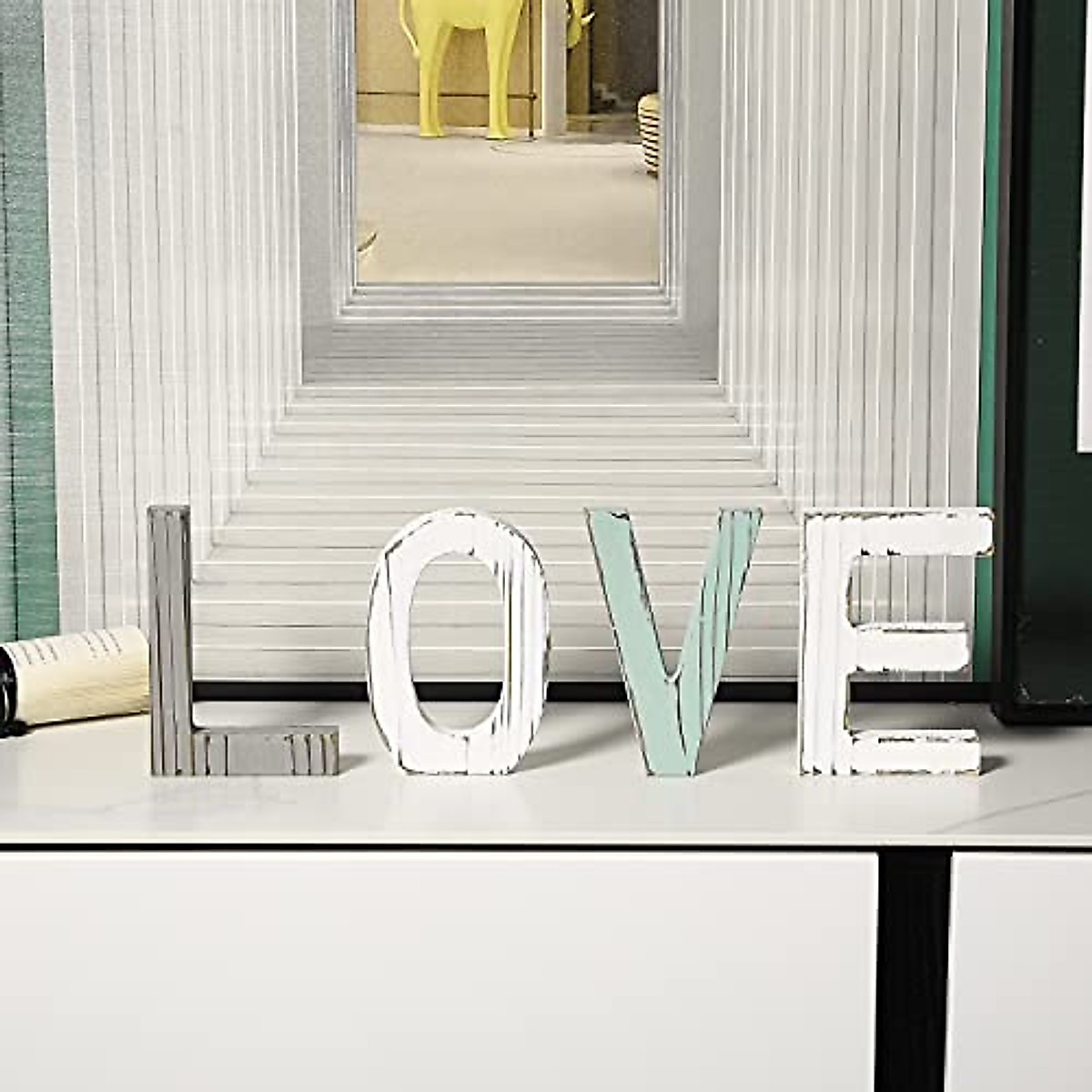 MyGift Decorative Wooden Freestanding Love Cut Out Letters Sign for Wedding Decor, Distressed Multi Colored Wood Word Sign for Dorm Decoration, Anniversary, Valentine's Day
