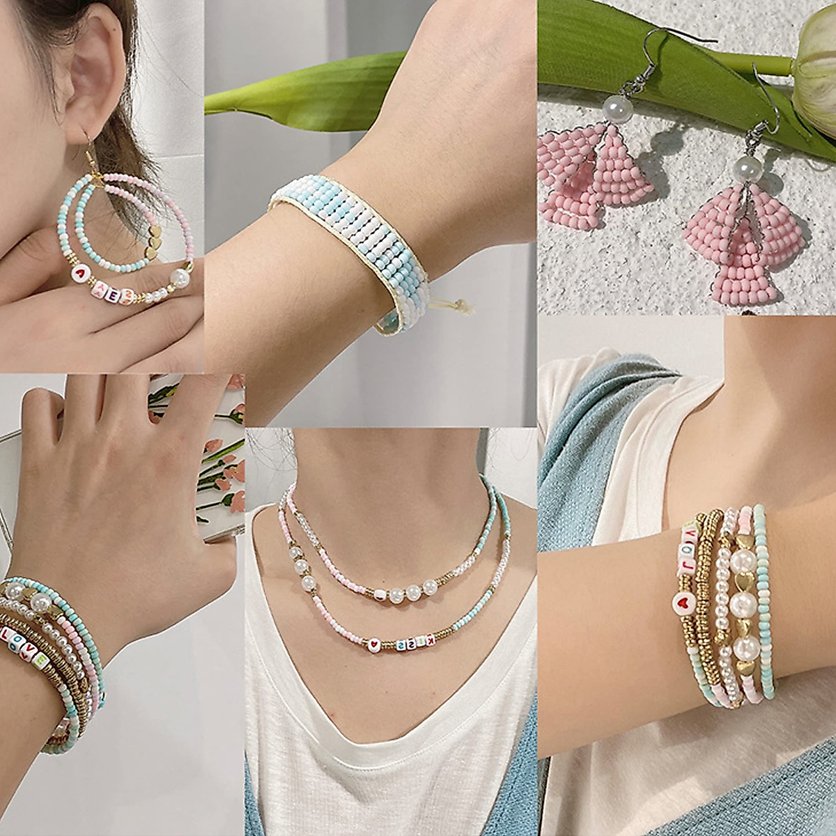 Niziky 1000PCS Mixed Glass Seed Beads, 1.5-4.5mm Green Tube Loose Glass Bugle Beads for Jewelry Making, Bracelet Making