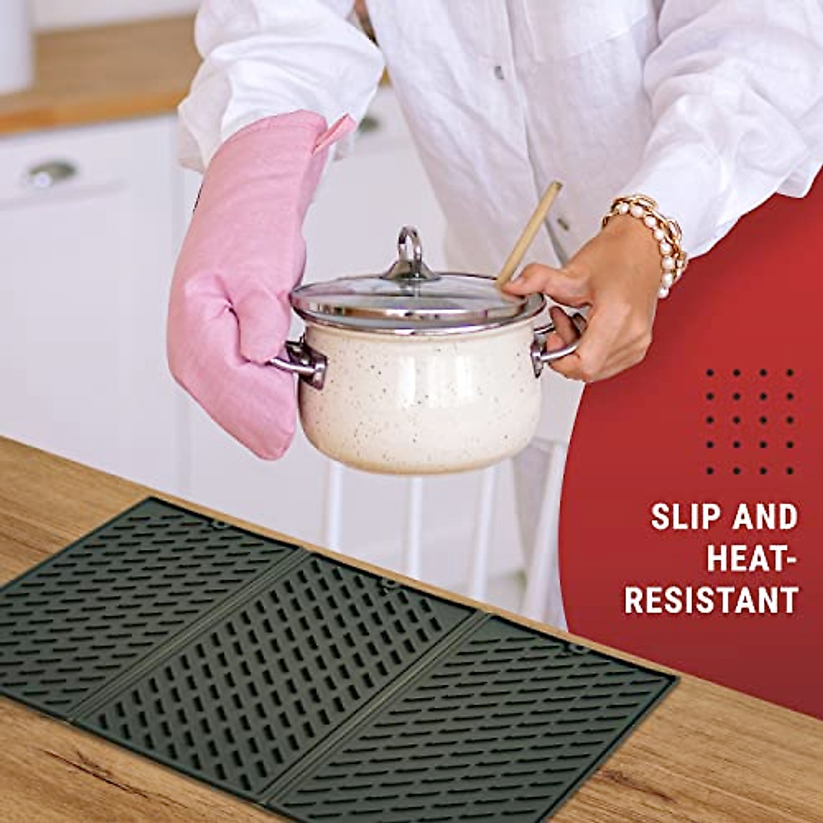 Foldable Dish Drying Mats for Kitchen Counter 16x24 - Non Slip Silicone Mat Black - Trifold Dish Mat Drying Kitchen Mat - Silicone Heat Resistant Mat - Silicone Dish Drying Mat