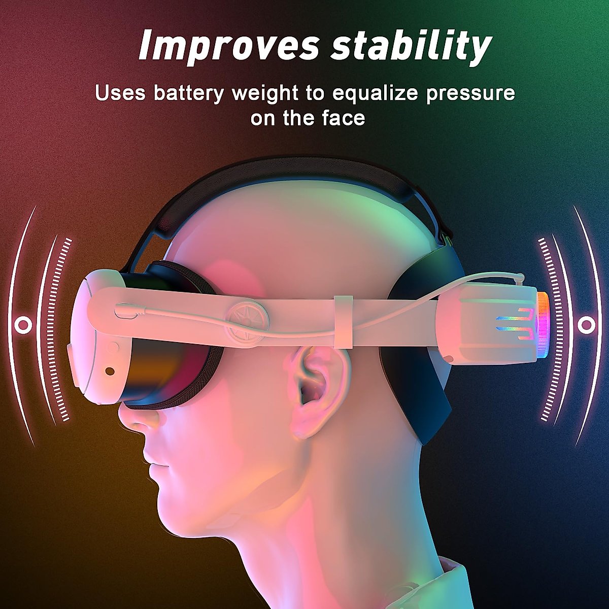 BROKELIT RGB Head Strap with Battery for Meta Quest 3S/Quest 3, 12000mAh Battery Pack for Extended 8H of Playtime, Fast Charging VR Power, Adjustable Elite Strap Enhanced Support and Balance in VR