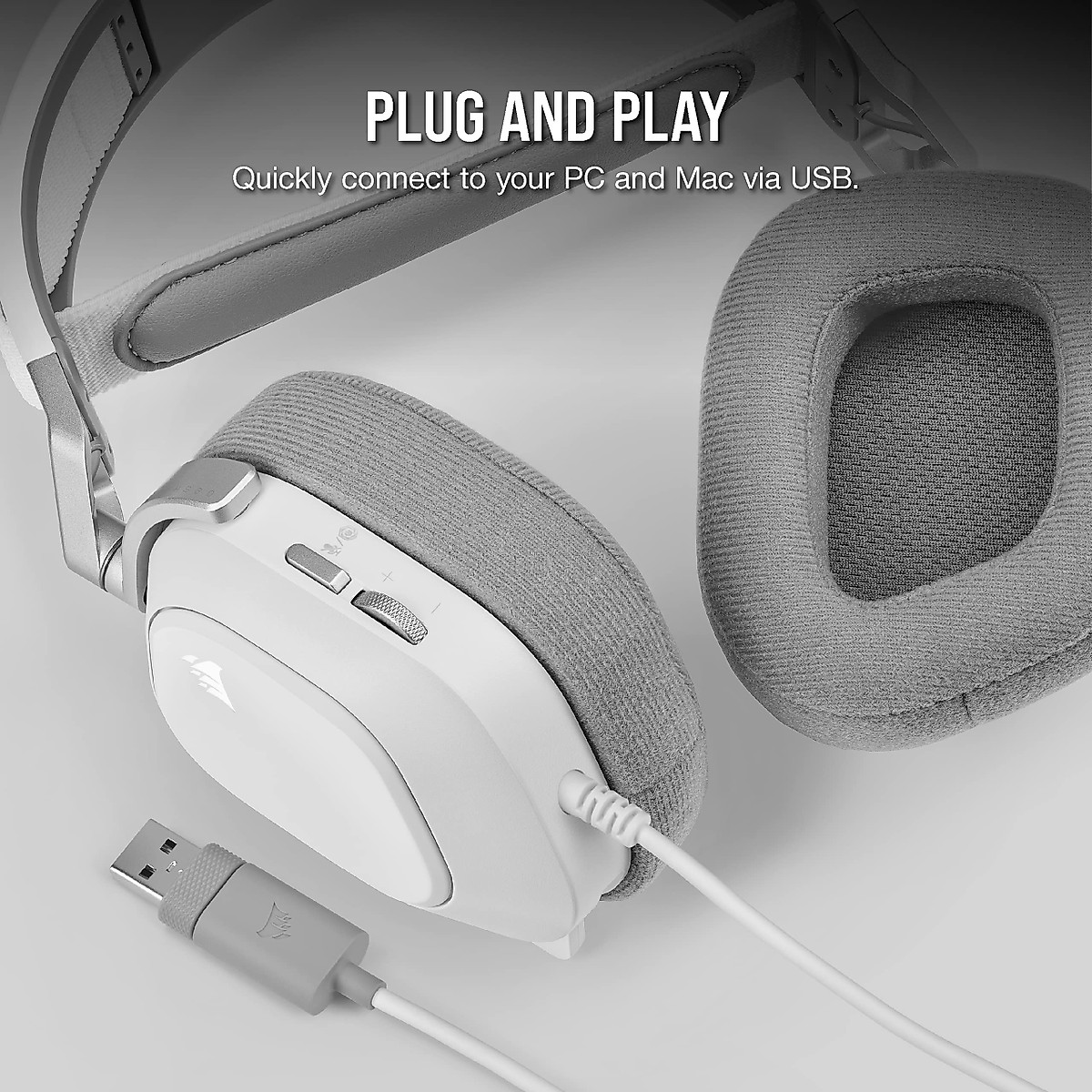 Corsair HS80 RGB USB Premium Gaming Headset with Dolby Audio 7.1 Surround Sound (Broadcast-Grade Omni-Directional Microphone, Memory Foam Earpads, High-Fidelity Sound, Durable Construction) White