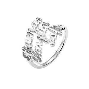 LONAGO Personalized Name Ring Custom Name Stacking Ring Engrave One Two Three Four Names Initial Ring for Women