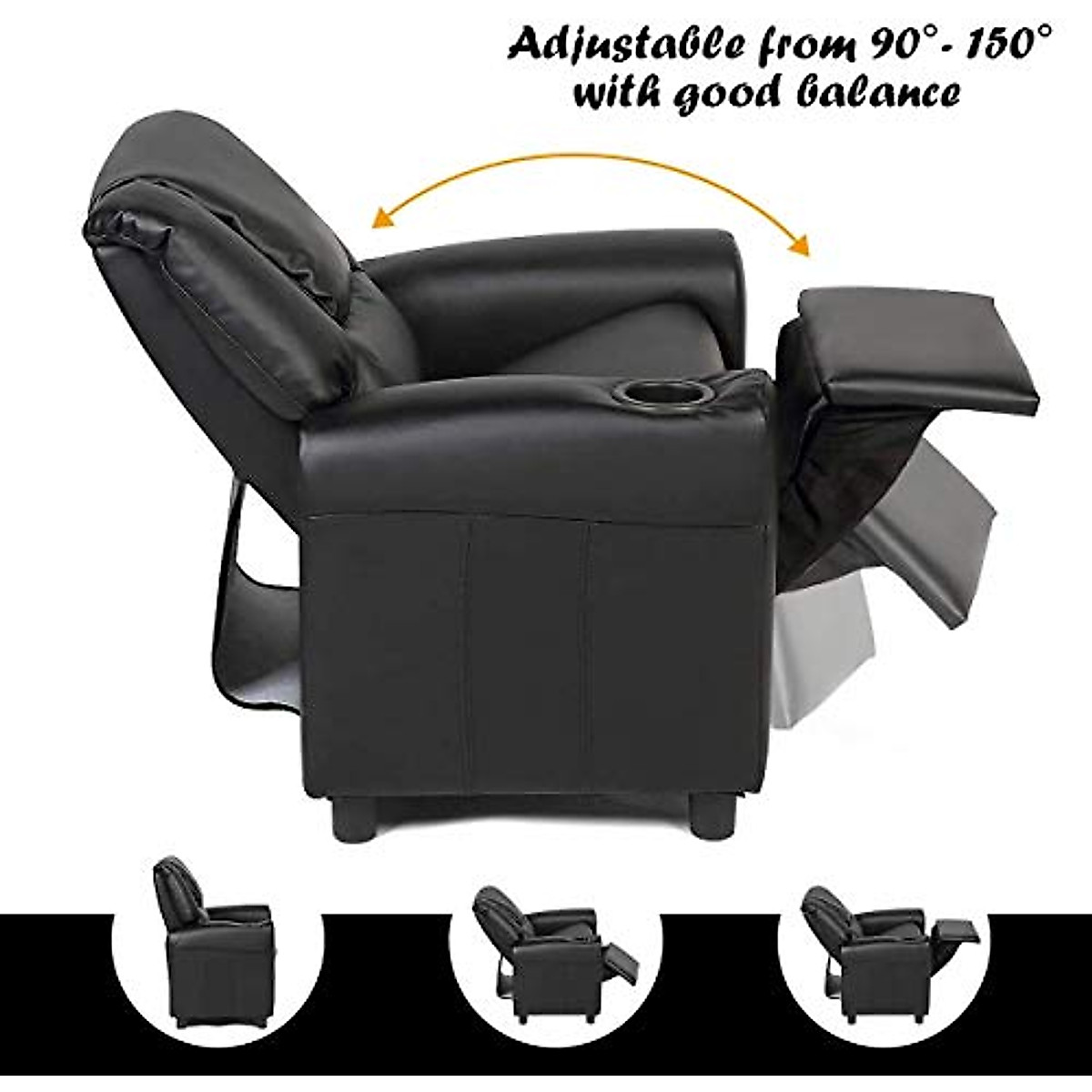 ARLIME Kids Recliner chair, toddler Armchair Upholstered Couch with Cup Holder, Backrest, baby Leather sofa with Headrest and Footrest, Child Furniture for Ages 2-7 (Black)
