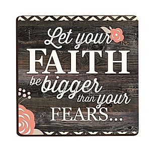 Let Your Faith Be Bigger Floral Distressed Wood Look 2.75 x 2.75 Inch Wood Lithograph Magnet