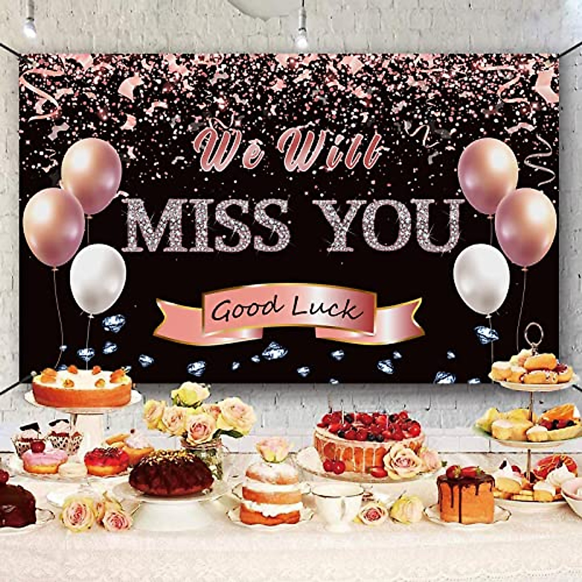 Trgowaul Retirement Farewell Party Decorations,Rose Gold We Will Miss You Sign Banner Backdrop Goodbye Party Decorations,Going Away Party Retirement Party Bye Office Work Graduation Party Decorations