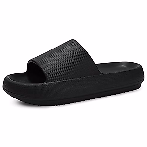 welltree Slides for Women Men Pillow Slippers Non-Slip Bathroom Shower Sandals Soft Thick Sole Indoor and Outdoor Slides,Black,11.5-12.5 Women/10-11 Men