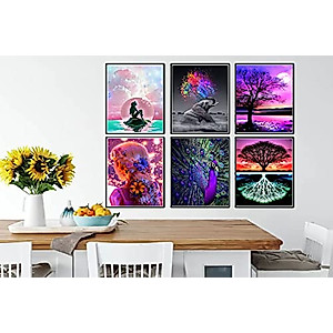 Hha&Ptj Diamond Painting Kits for Adults, Diamond Art Kits for Beginners, DIY Paint with Round Diamonds Dots, 5D Full Drill Gem Arts Crafts for Wall Decor, Gifts 6 Packs(12x16in)